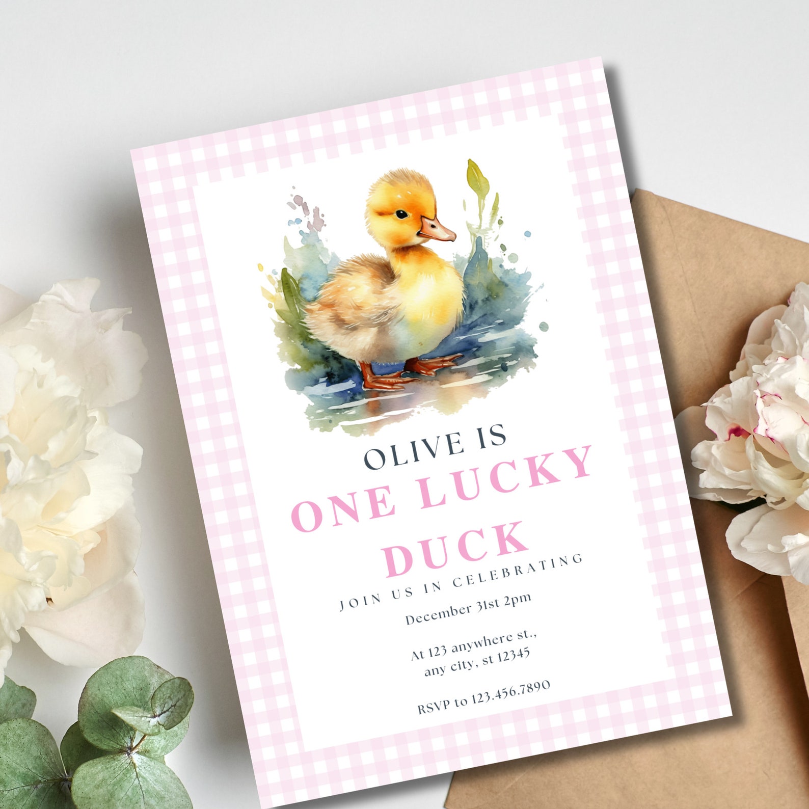 One Lucky Duck Birthday Invitation Template, Duck First Birthday, Lucky ...