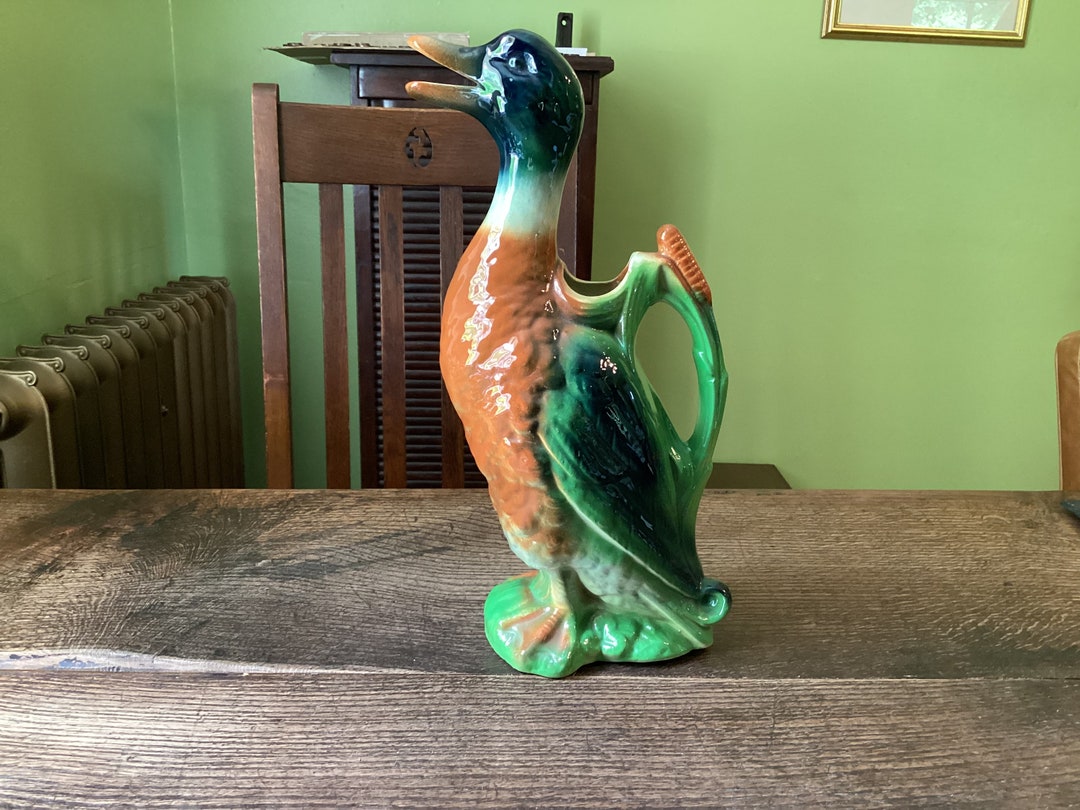 Antique French Maiolica Duck Jug, Hand Decorated, Great Colour and ...