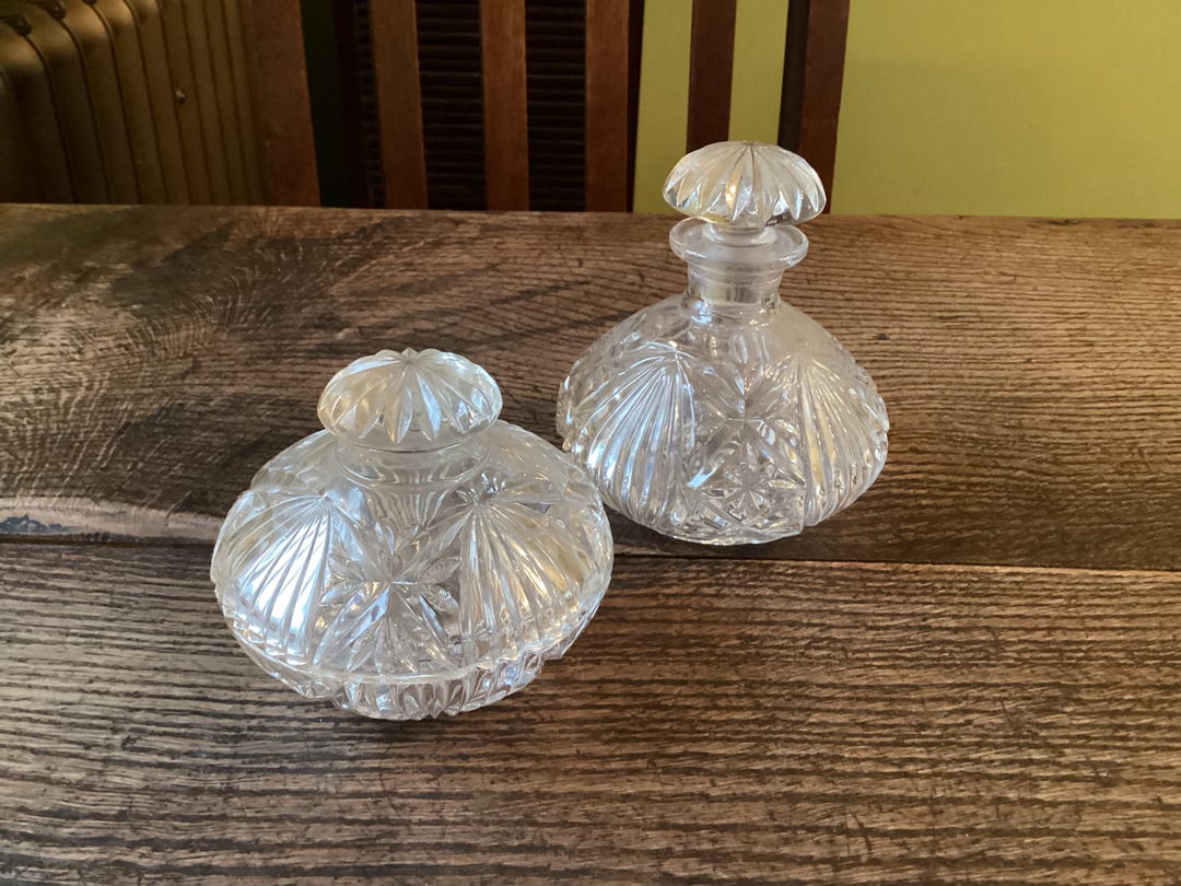 Vintage Cut Glass Dressing Table Set -scent Bottle and Make Up ...