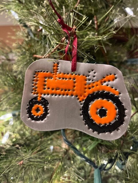 Handmade Hand Punched Metal Tractor Ornament - Etsy