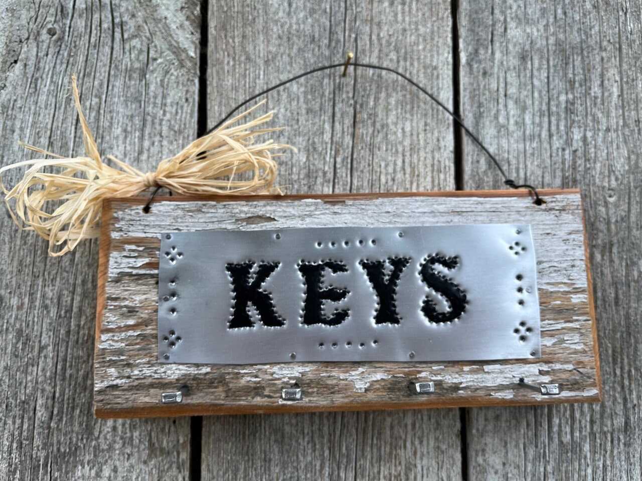 Tin Punched Key Holder, With Horse Shoe Nails for Pegs. - Etsy