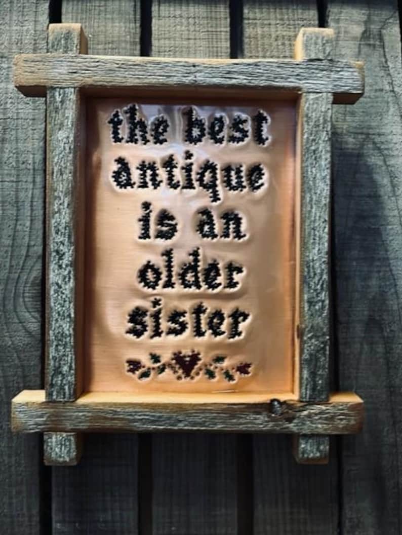 Hand Punched "older Sister" Tin Sign, Barn Board Frame - Etsy