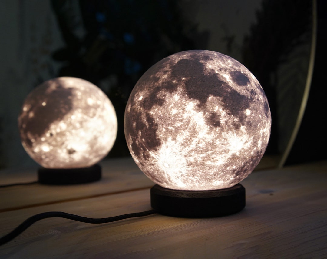 Moon Lamp With Black Solid Wood Base, Full Moon, Night Light, Home ...