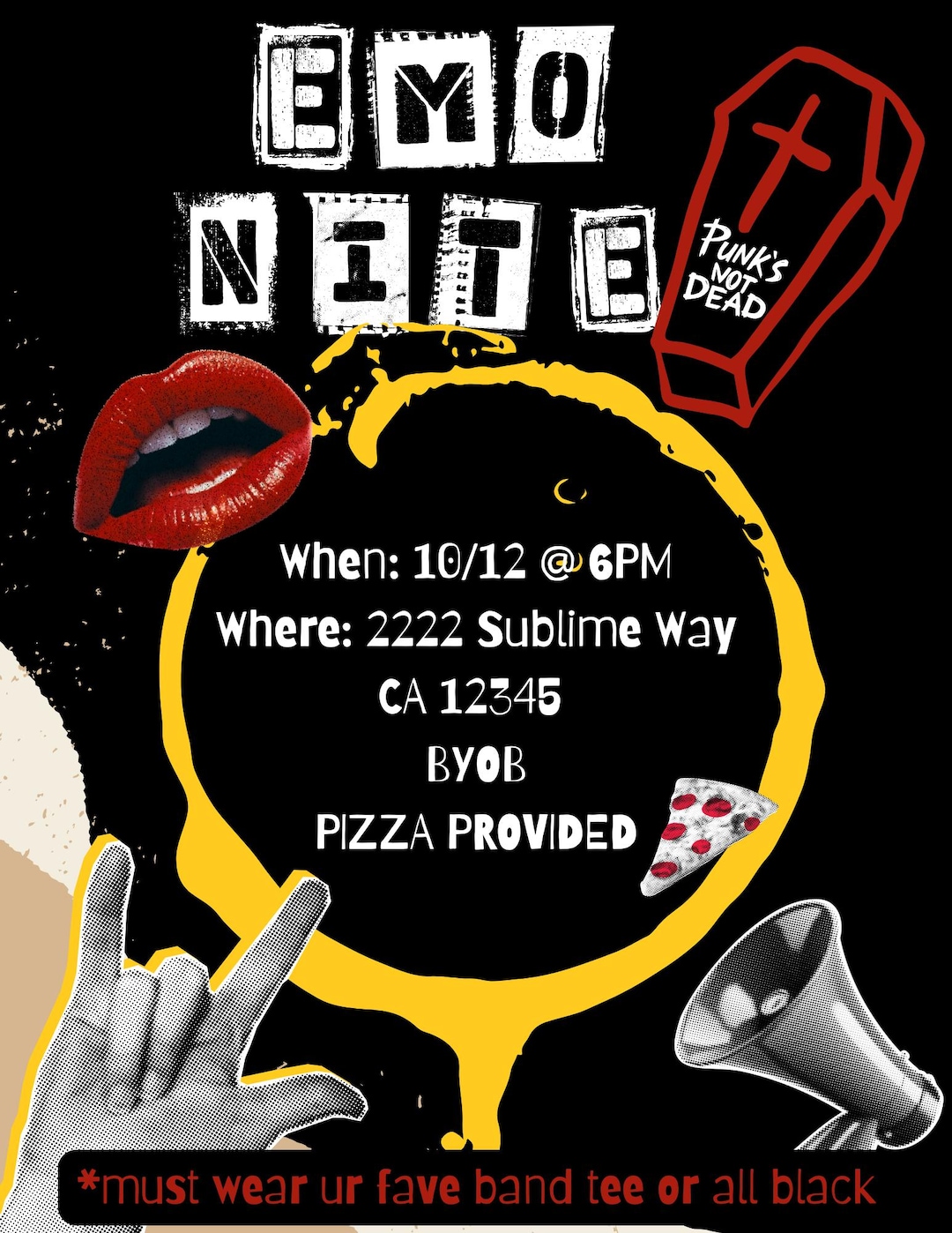 Editable Emo Night Invitation | Punk Rock Party Canva Template ...