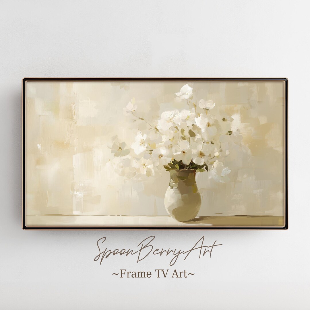 Flowers Frame TV Art, Vintage Bouquet TV Background, White Flower TV ...