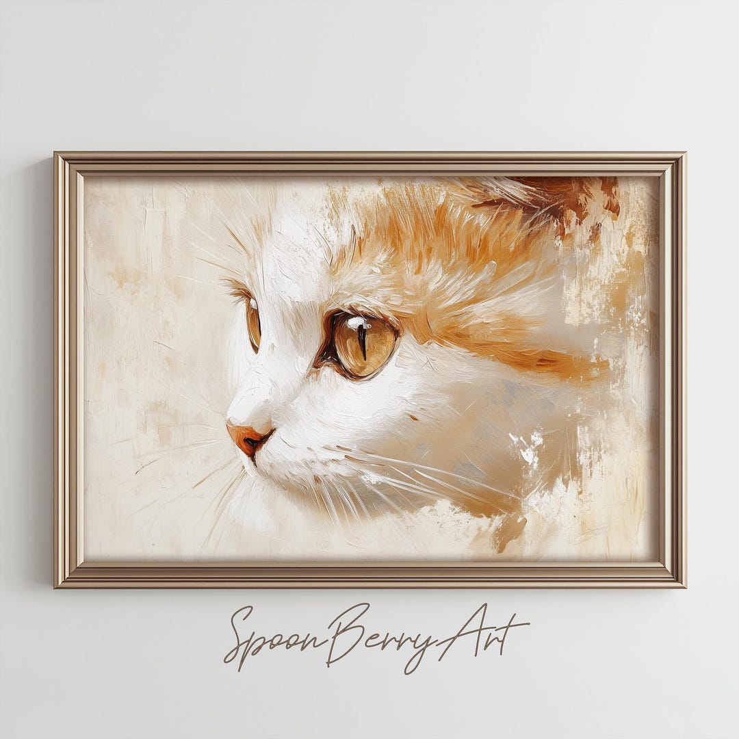 Cat Painting, Moody Vintage Cat Wall Print, Tabby Cat Print Wall Decor ...