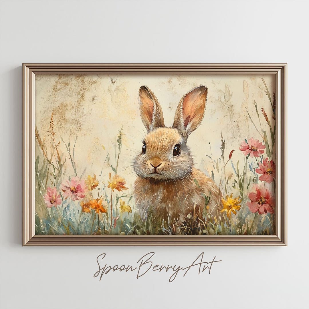 Easter Bunny Painting, Moody Vintage Spring Wall Print, Rabbit Print ...