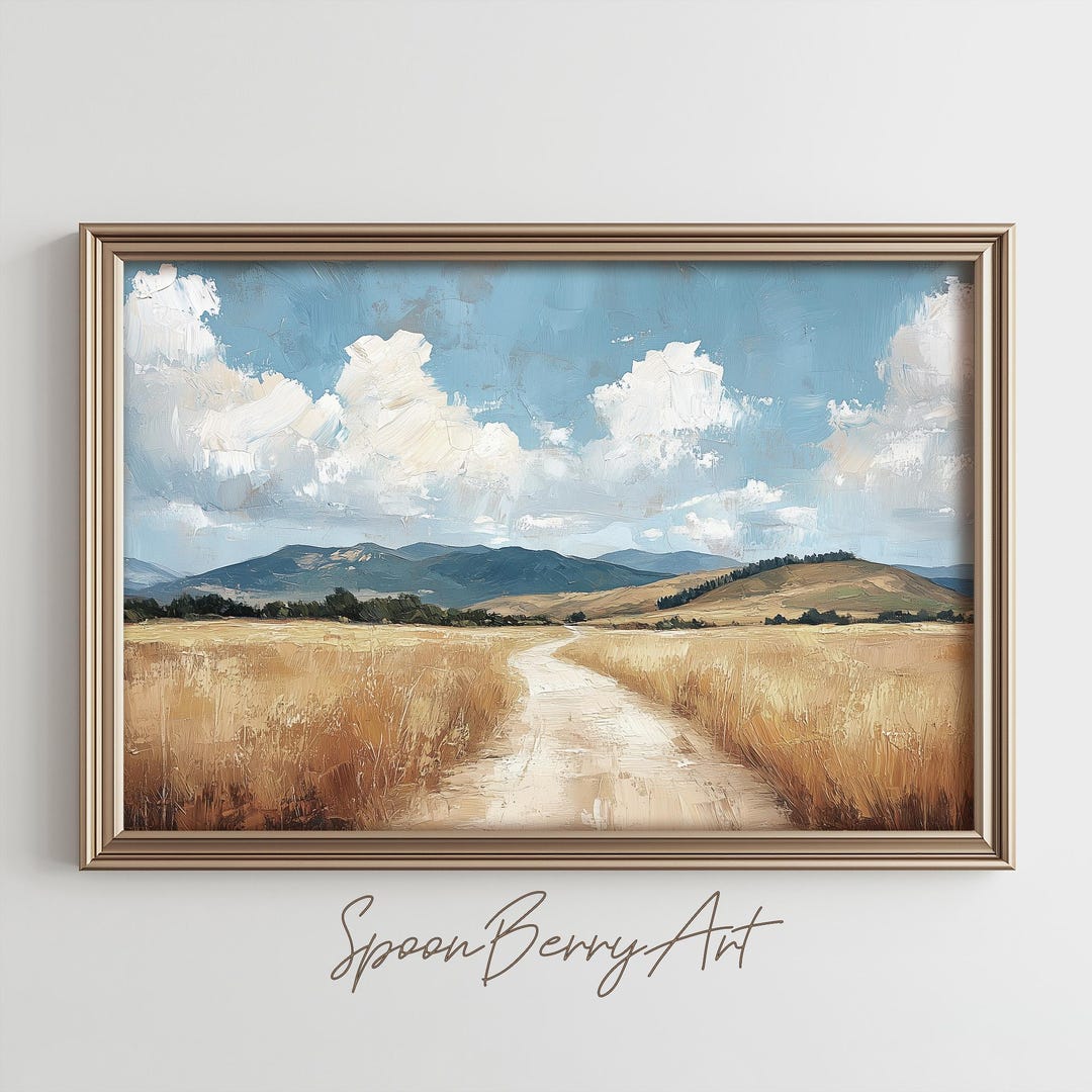 Blue Sky Path Painting, Instant Digital Download, Vintage Wall Decor ...
