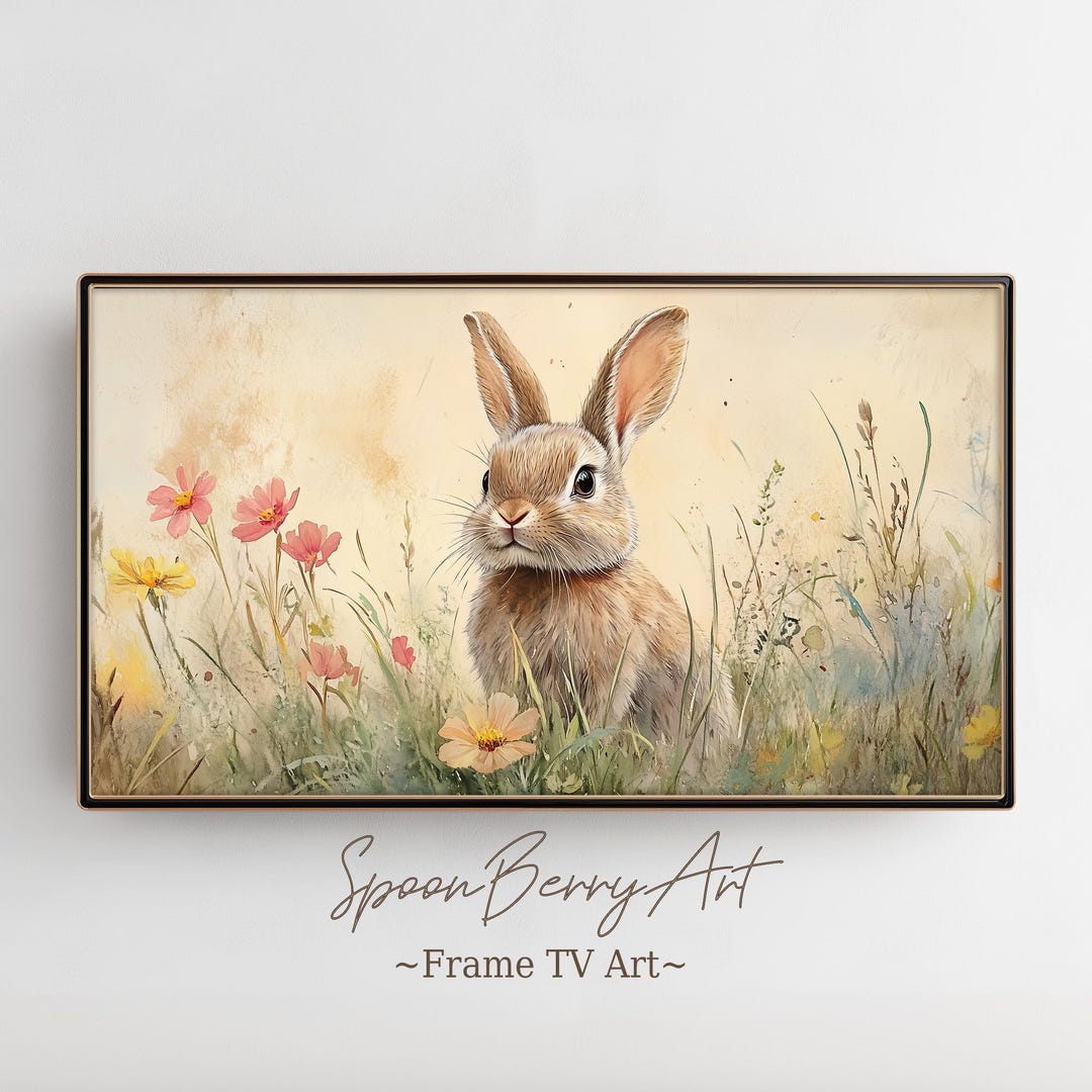 Easter Bunny Frame TV Art, Moody Vintage Spring TV Background, Rabbit ...