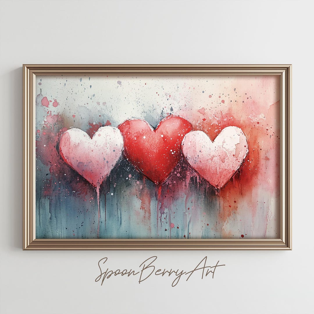 Heart Painting, Watercolor Heart Wall Print, Red Hearts Print Wall ...