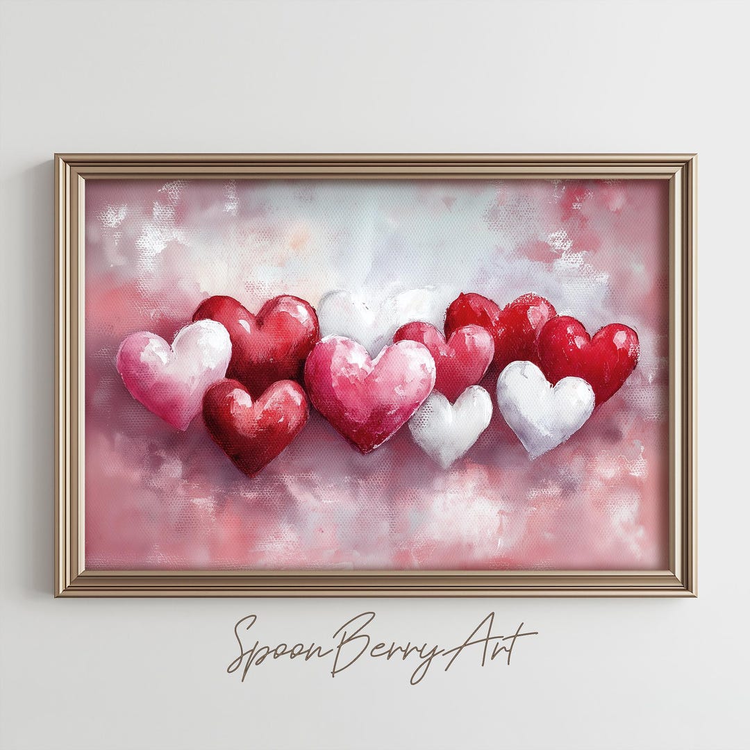 Heart Painting, Vintage Heart Wall Print, Red Hearts Print Wall Decor ...