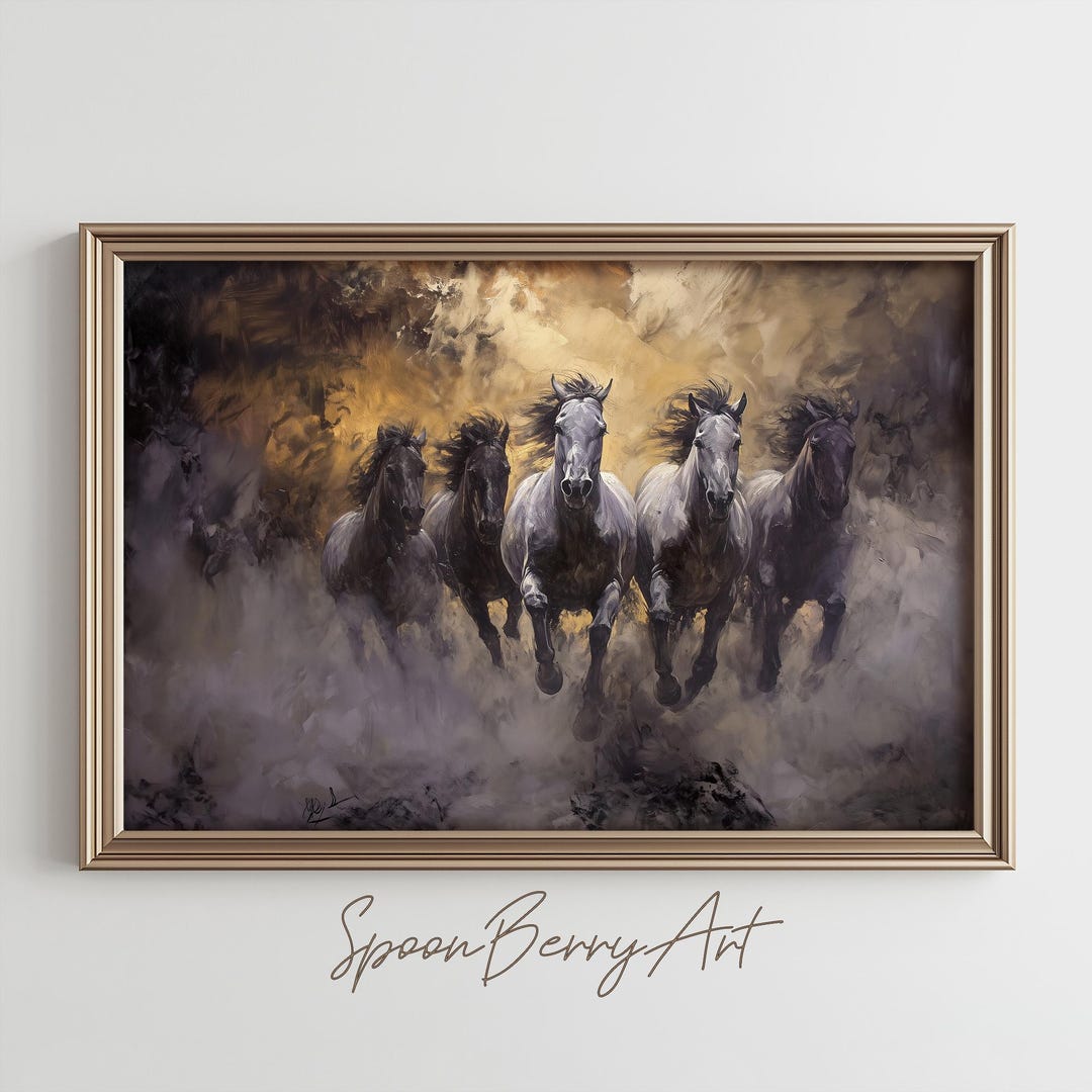 Horse Stampede Painting, Instant Digital Download, Vintage Wall Decor ...