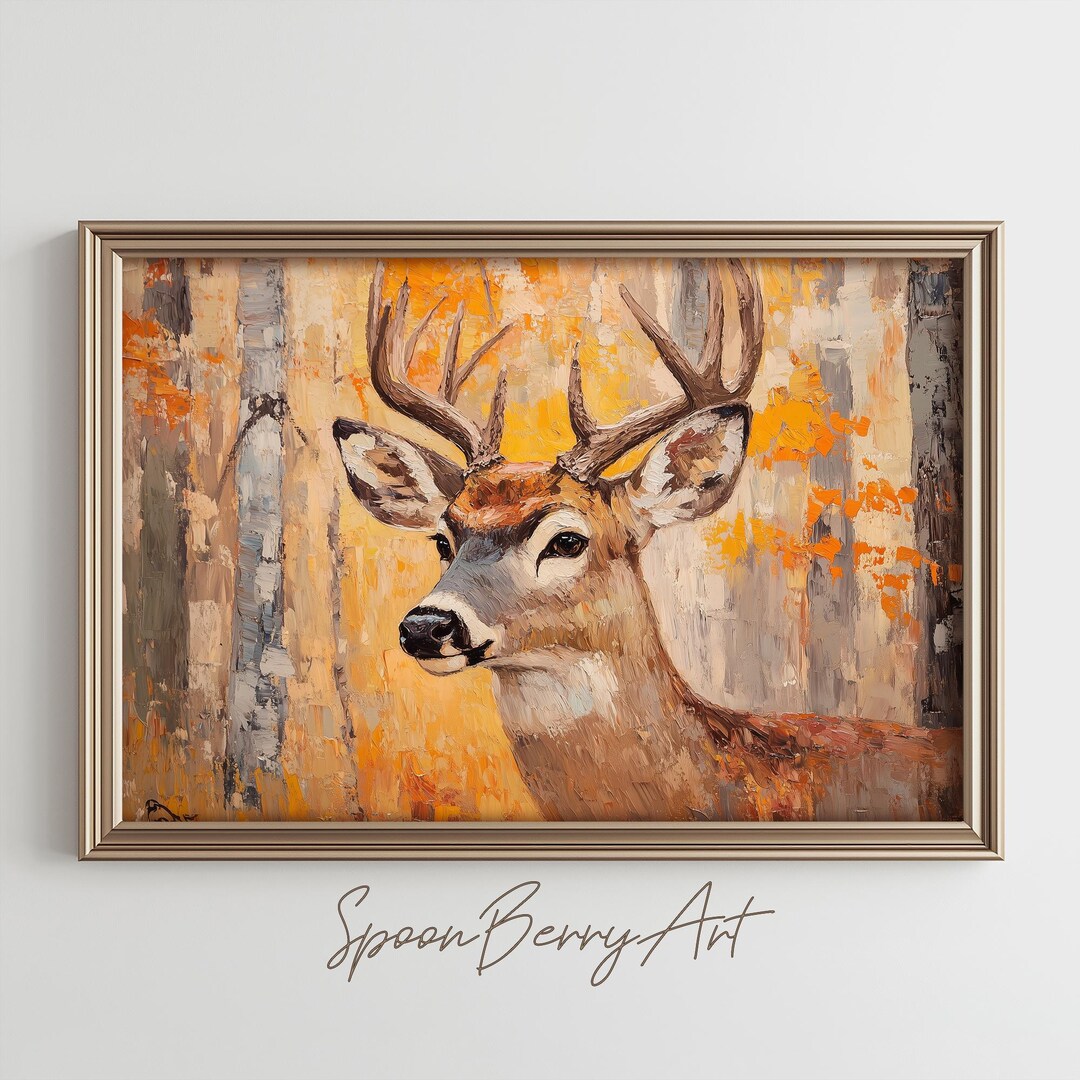Whitetail Buck Painting, Moody Nature Fall Wall Print, Deer Print Wall ...