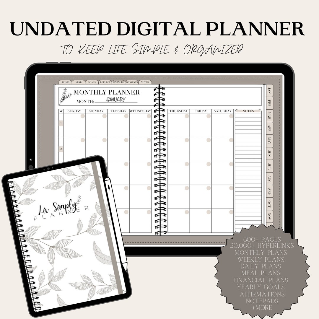 Undated Digital Planner | Yearly, Monthly, Weekly, Daily Plans ...