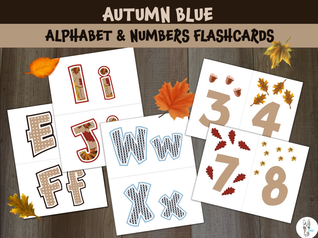 Autumn Blue Alphabet & Numbers Flashcards, Counting Flashcards, Digital ...