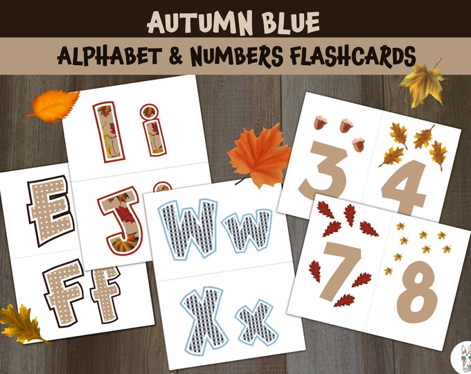 Autumn Blue Alphabet & Numbers Flashcards, Counting Flashcards, Digital ...
