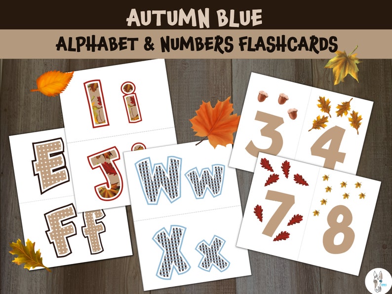 Autumn Blue Alphabet & Numbers Flashcards, Counting Flashcards, Digital ...