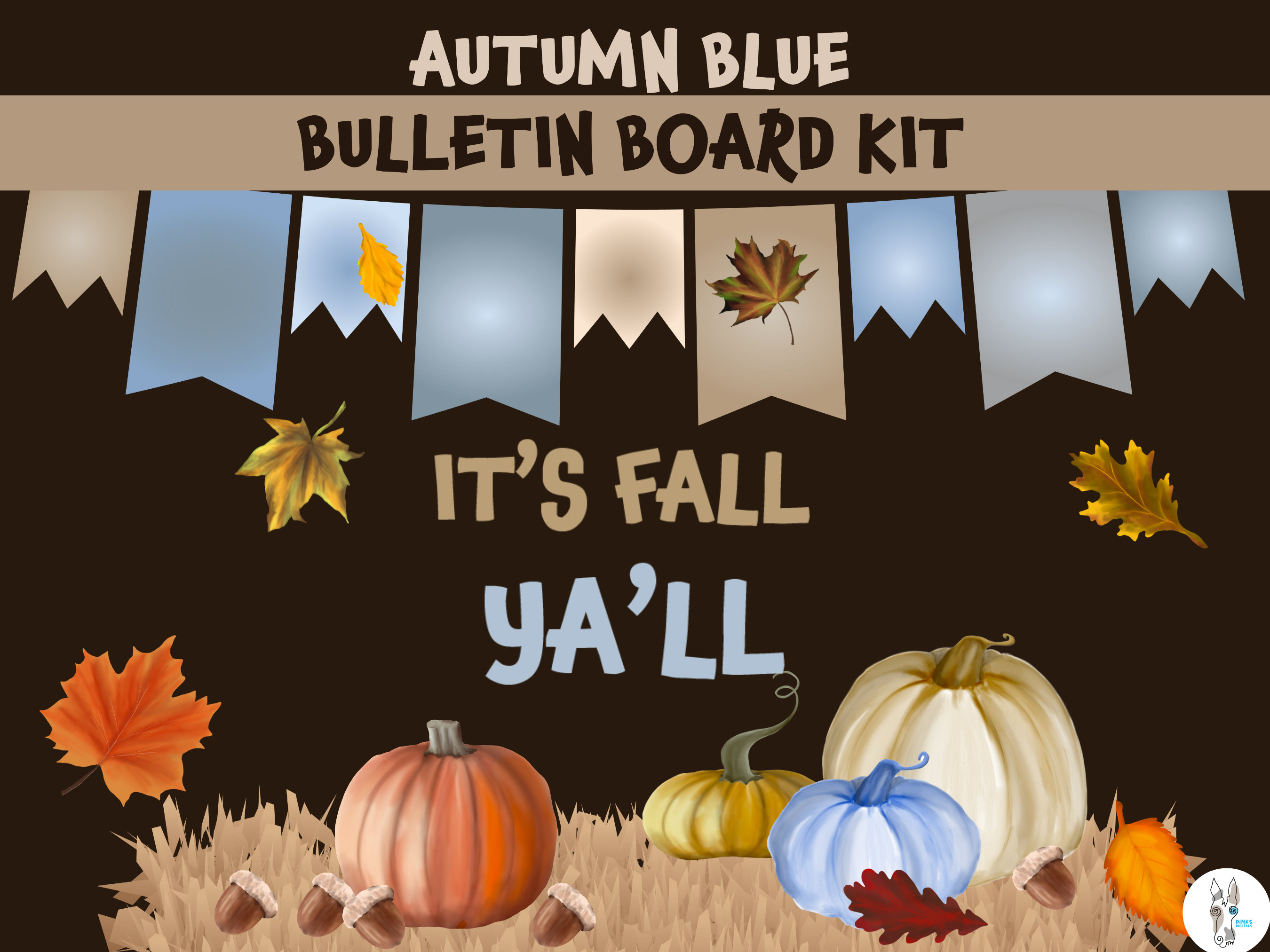 Classroom Autumn Blue Decor, Autumn Blue Bulletin Board Kit, Fall ...