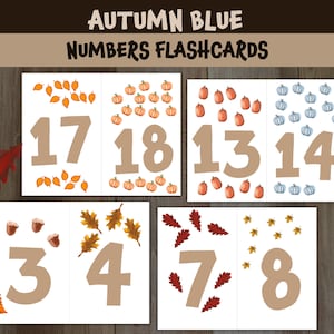 Autumn Blue Alphabet & Numbers Flashcards, Counting Flashcards, Digital ...