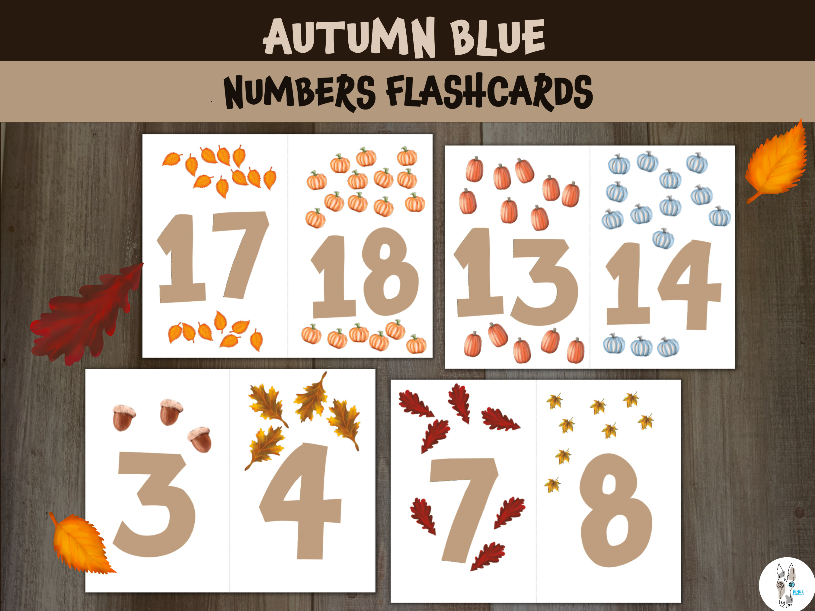 Autumn Blue Alphabet & Numbers Flashcards, Counting Flashcards, Digital ...