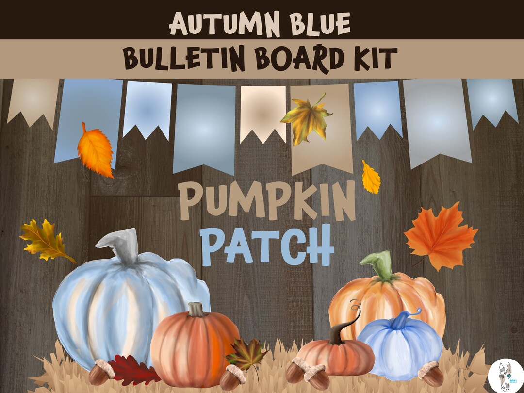 Classroom Autumn Blue Decor, Autumn Blue Bulletin Board Kit, Fall ...