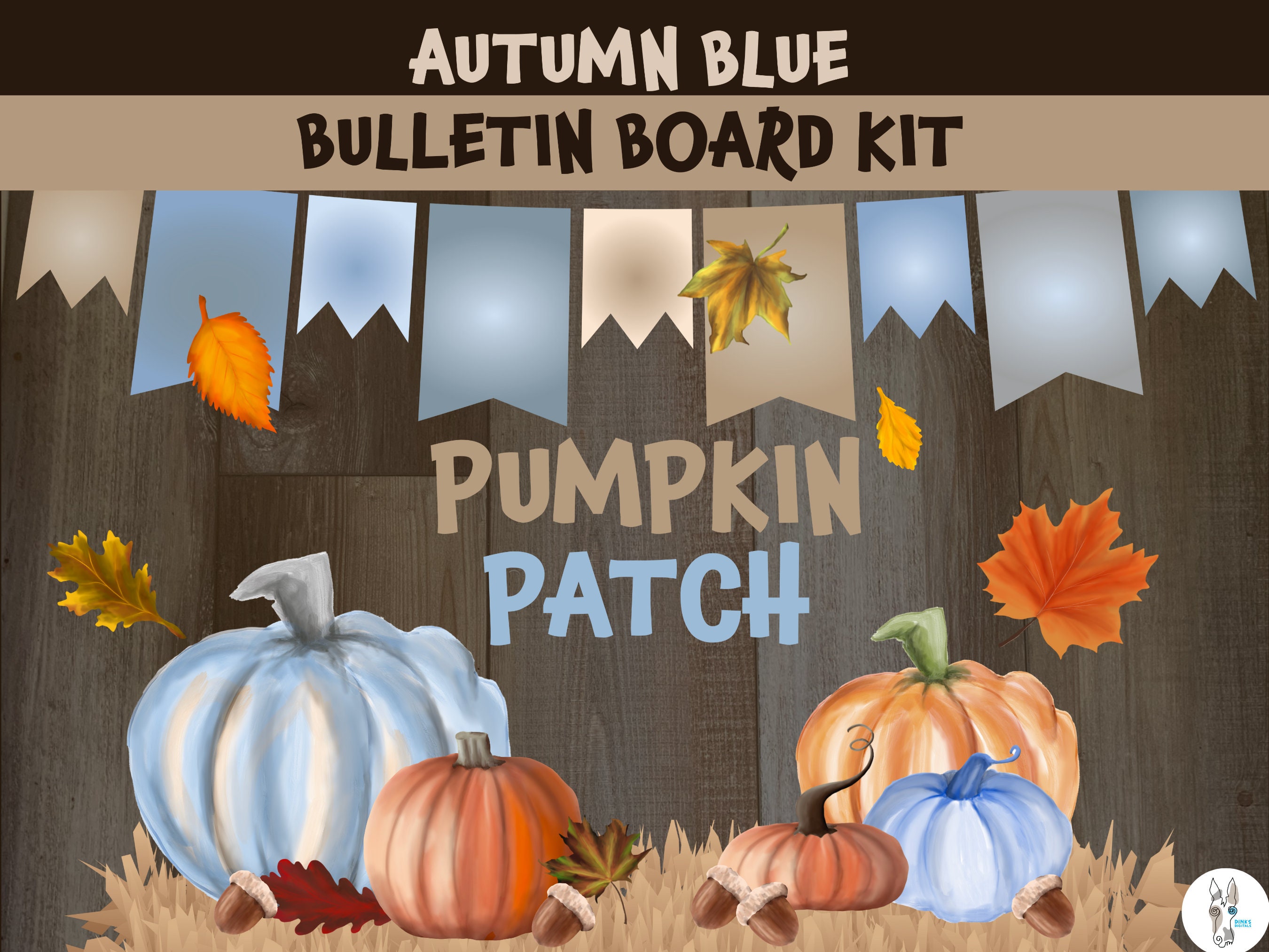 Classroom Autumn Blue Decor, Autumn Blue Bulletin Board Kit, Fall ...