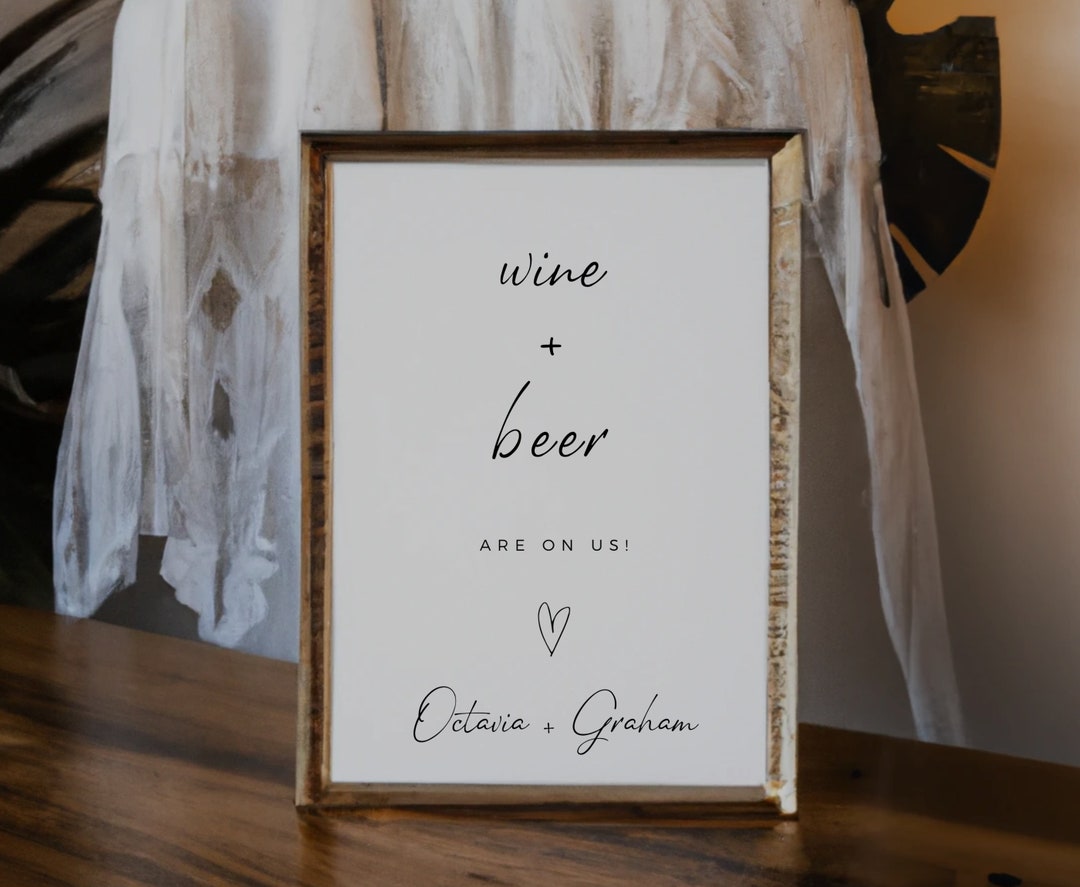 Minimalist Beer and Wine Sign, Open Bar Sign, Boho Wedding Sign ...