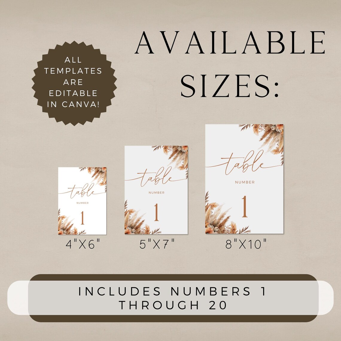 Fall Floral Table Number Card Template, Fully Editable Canva Template ...