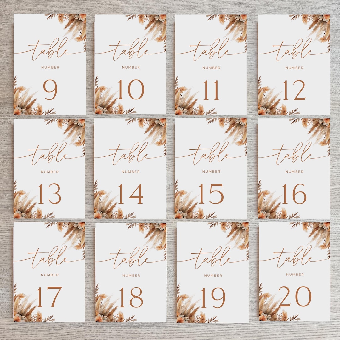 Fall Floral Table Number Card Template, Fully Editable Canva Template ...