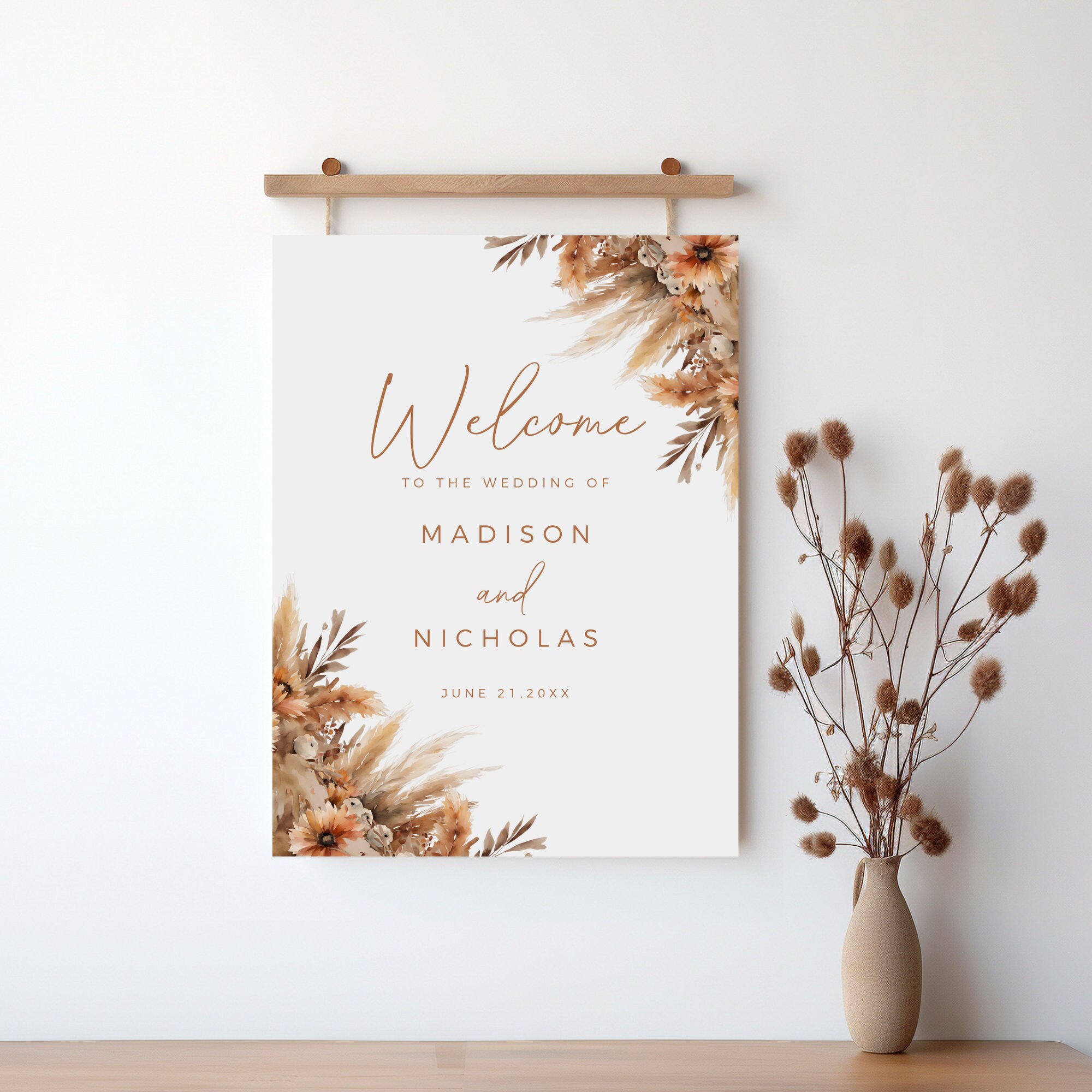 Fall Floral Welcome Sign Template, Fully Editable in Canva, Autumn ...