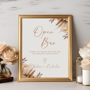 Boho Fall Floral Open Bar Sign Template, Terracotta Wedding Cocktail ...