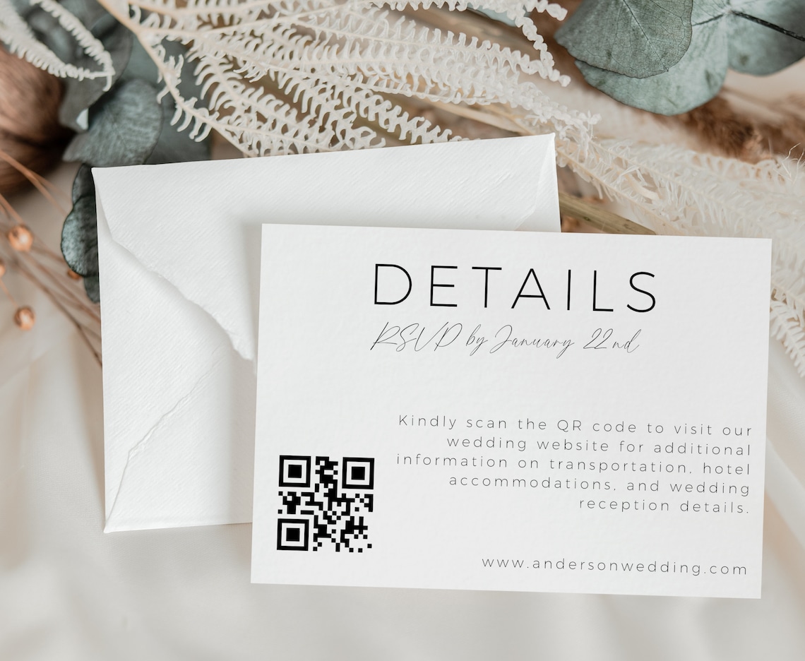 QR Code RSVP, Wedding Details Card, Enclosure Card, Editable Template ...