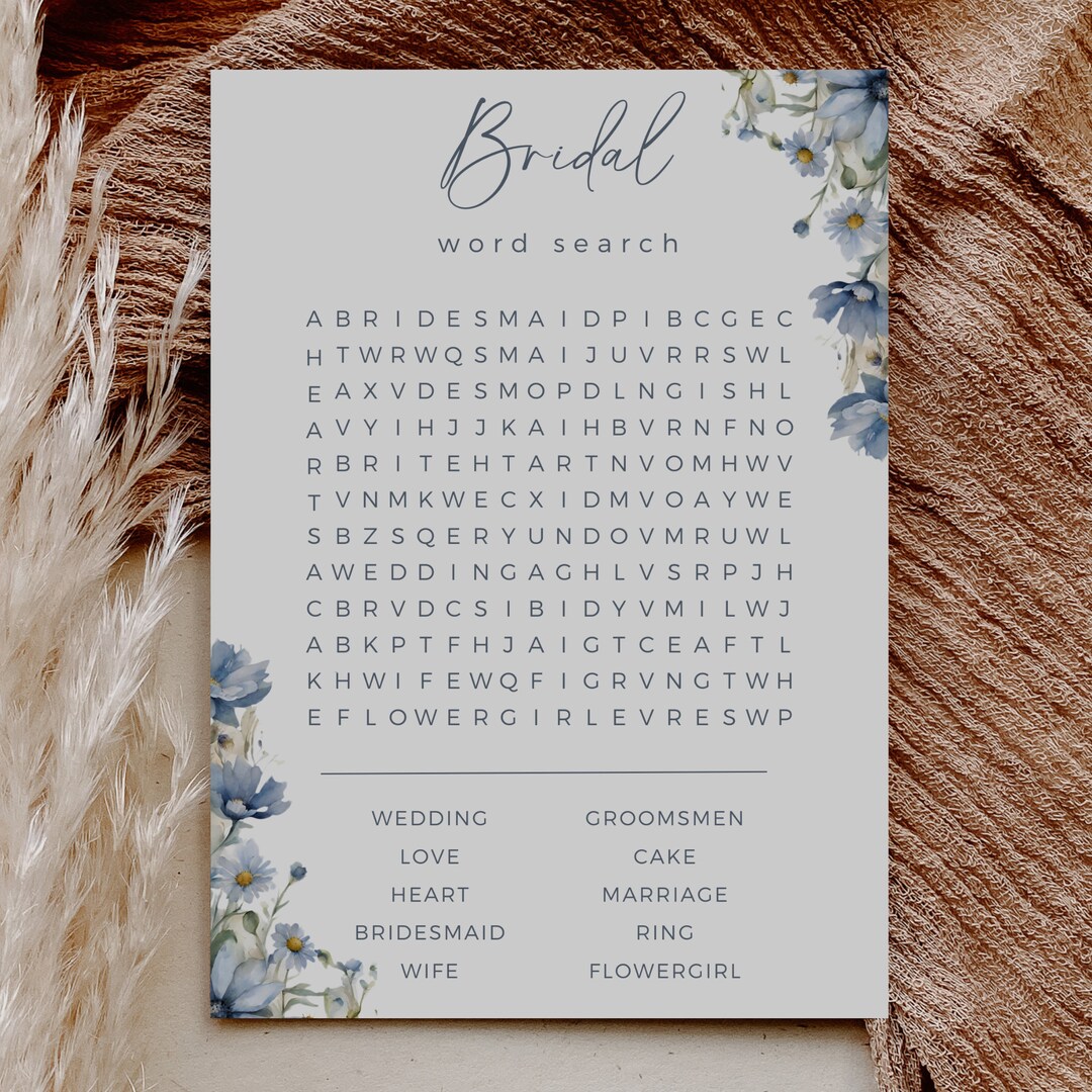 Dusty Blue Wedding Word Search Template, Printable Bridal Shower Game ...