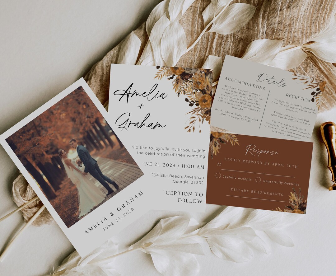 Fall Wedding Invitation Template, Printable Terracotta Wedding Invite ...