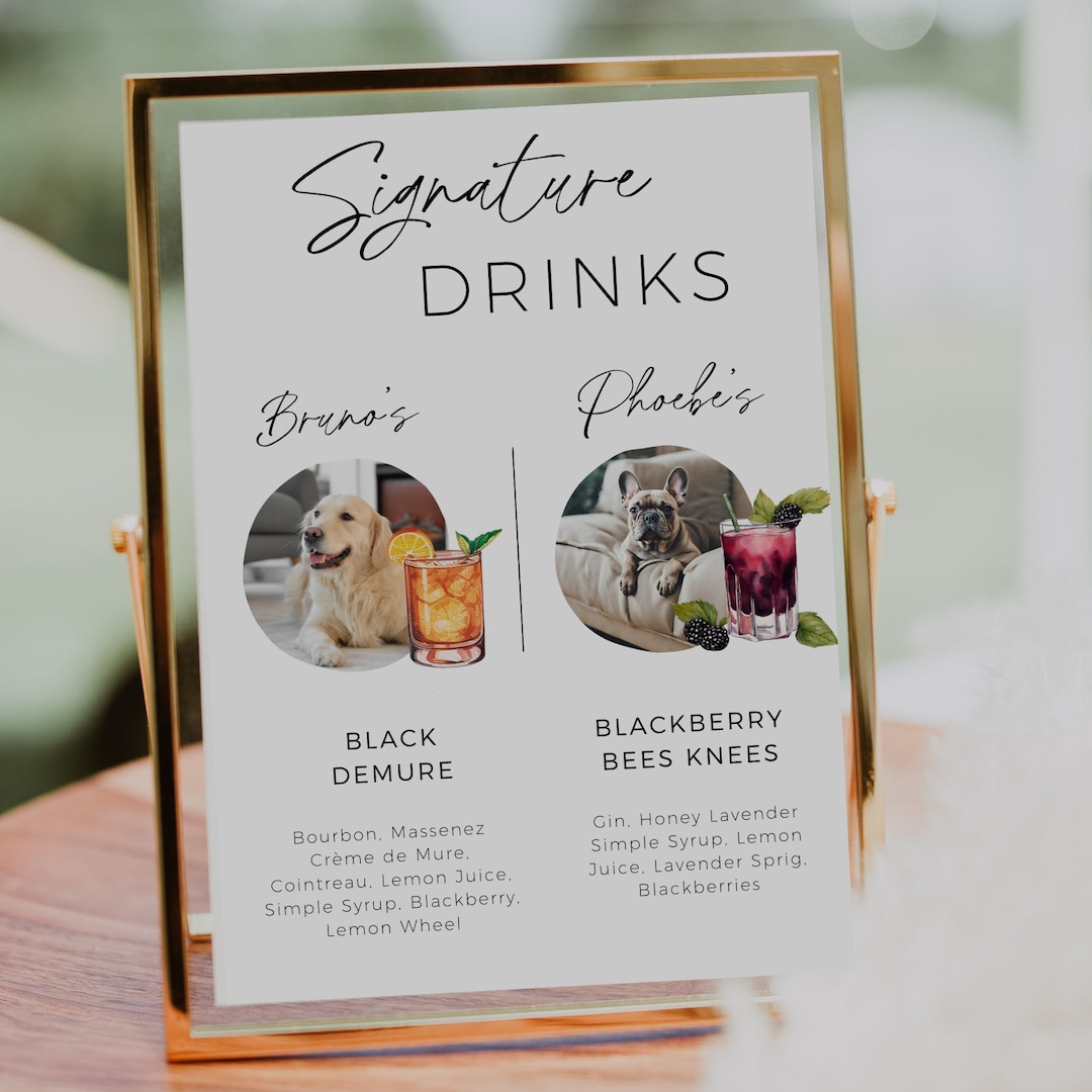 Colorful Dog Signature Drink Sign, His and Hers Pets Drinks, Printable ...