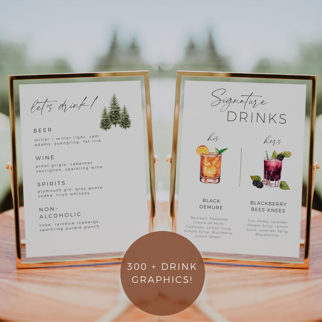 Winter Pine Tree Signature Drink and Bar Menu Sign, Forest Signature ...