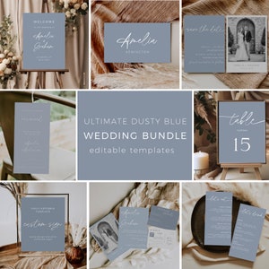 Dusty Blue Wedding Bundle Templates, Printable Wedding Stationary ...