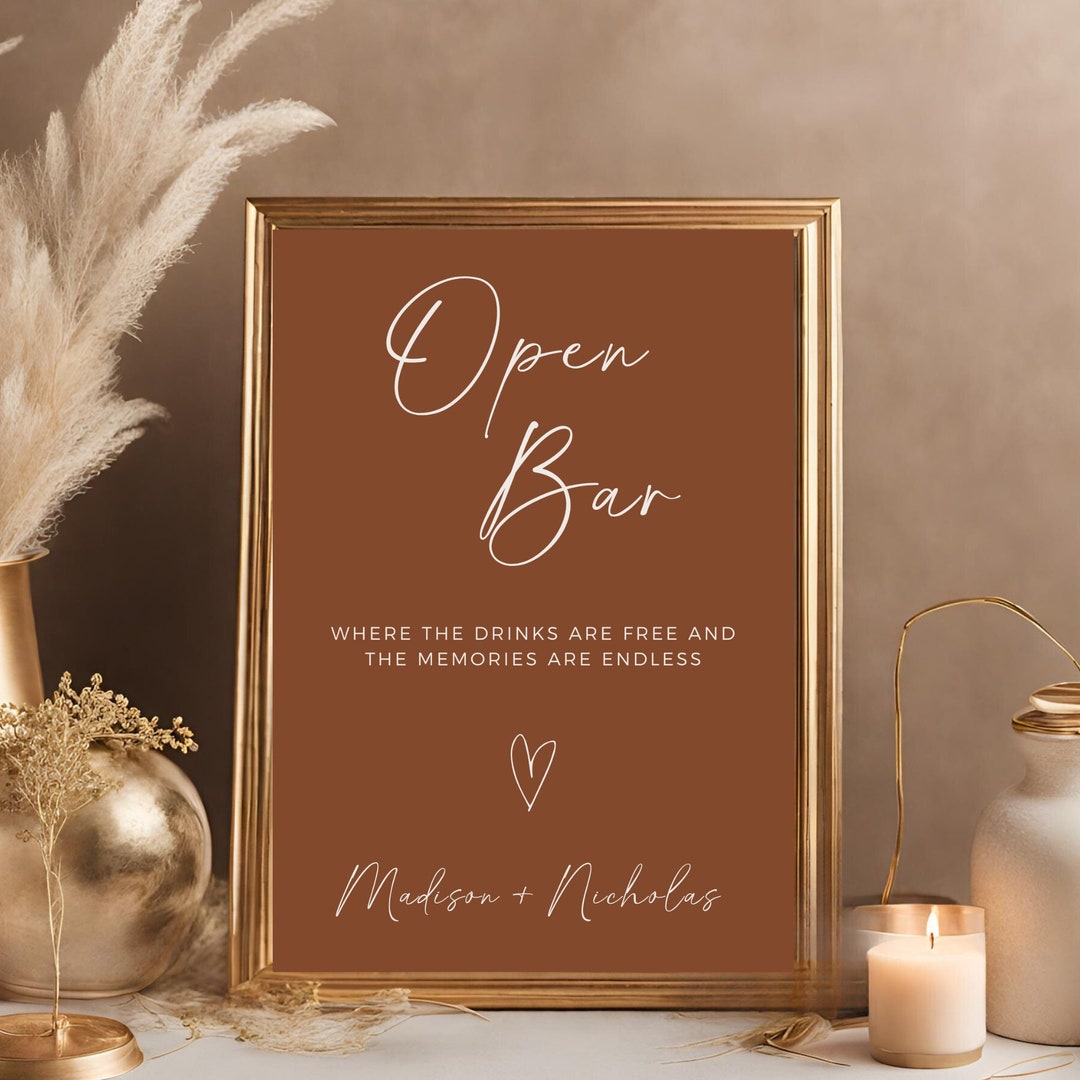Terracotta Open Bar Sign Template, Earth Tone Wedding Cocktail Sign ...