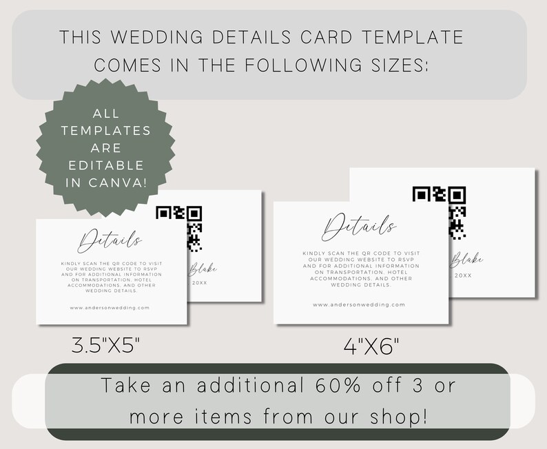 QR Code RSVP Wedding Details Card Enclosure Card Template - Etsy