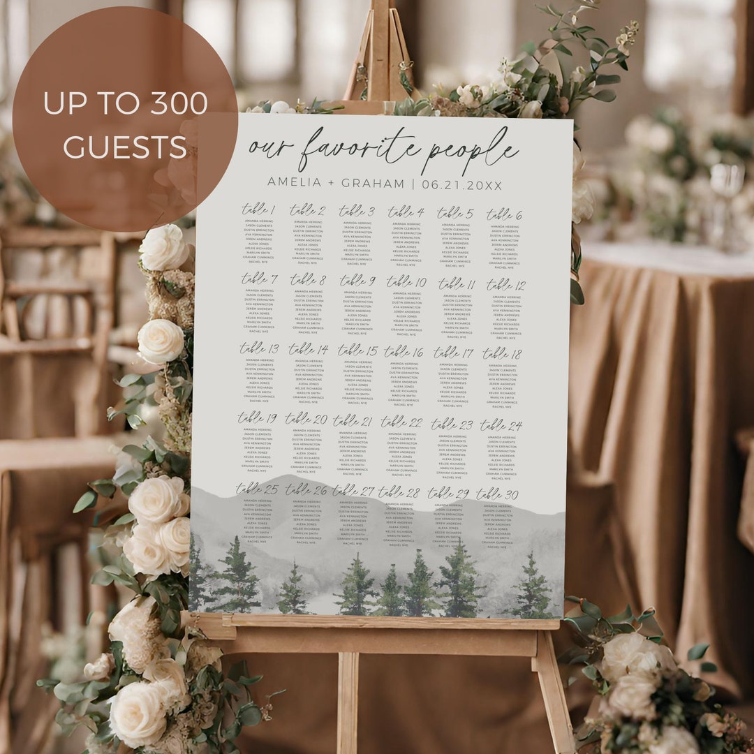 Mountain Seating Chart Sign, Fully Editable Template, Table Number Sign ...