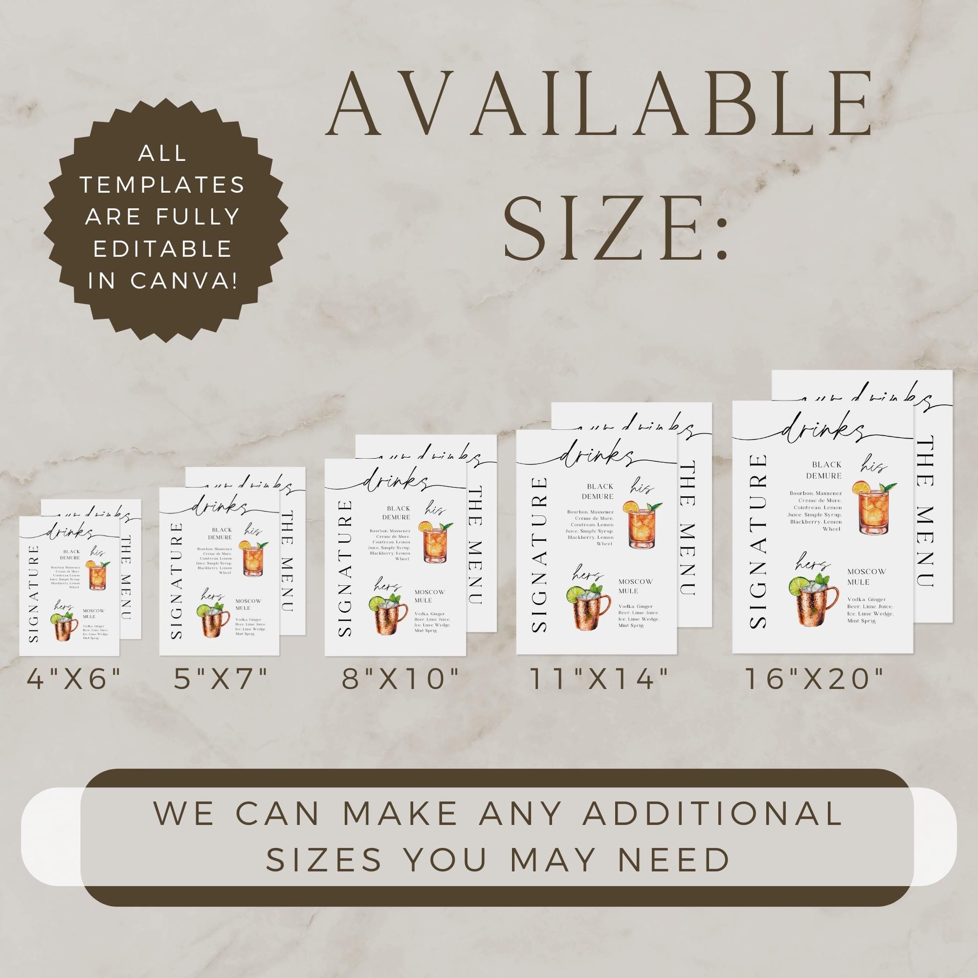 Minimalist Signature Drink & Bar Menu Sign Template, His and Hers ...