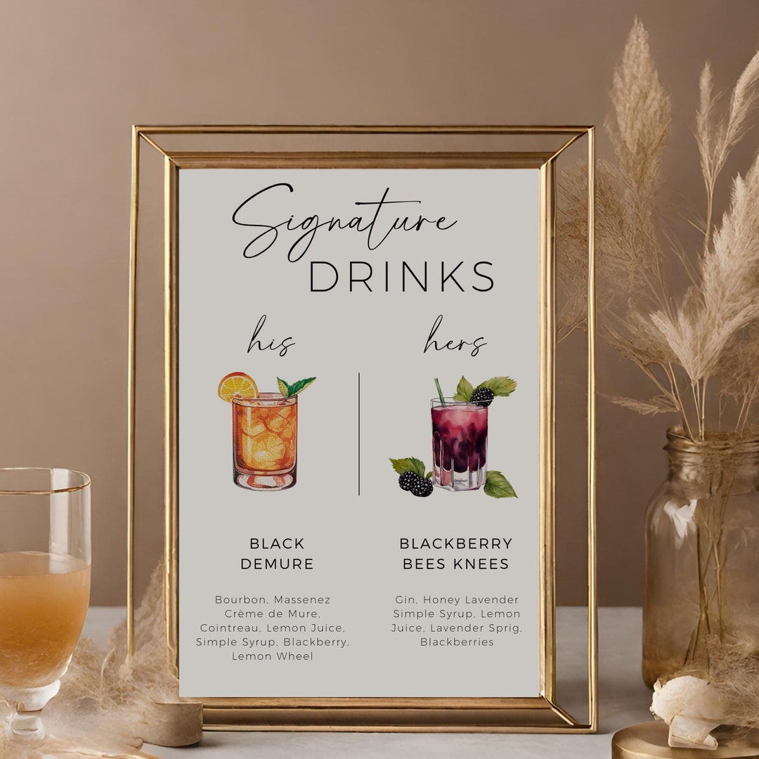 Colorful Signature Drink Sign, His and Hers Drinks, Printable Cocktails ...