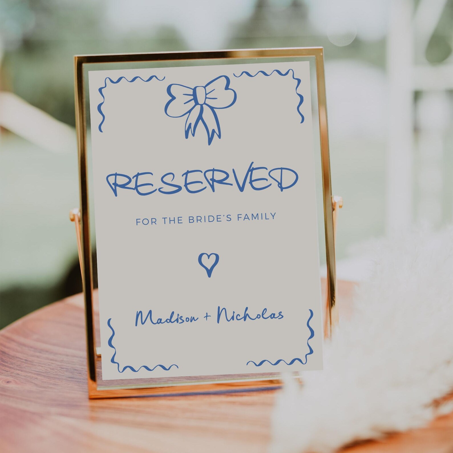 Blue Hand Drawn Reserved Table Sign Wedding, Fully Editable DIY Canva ...