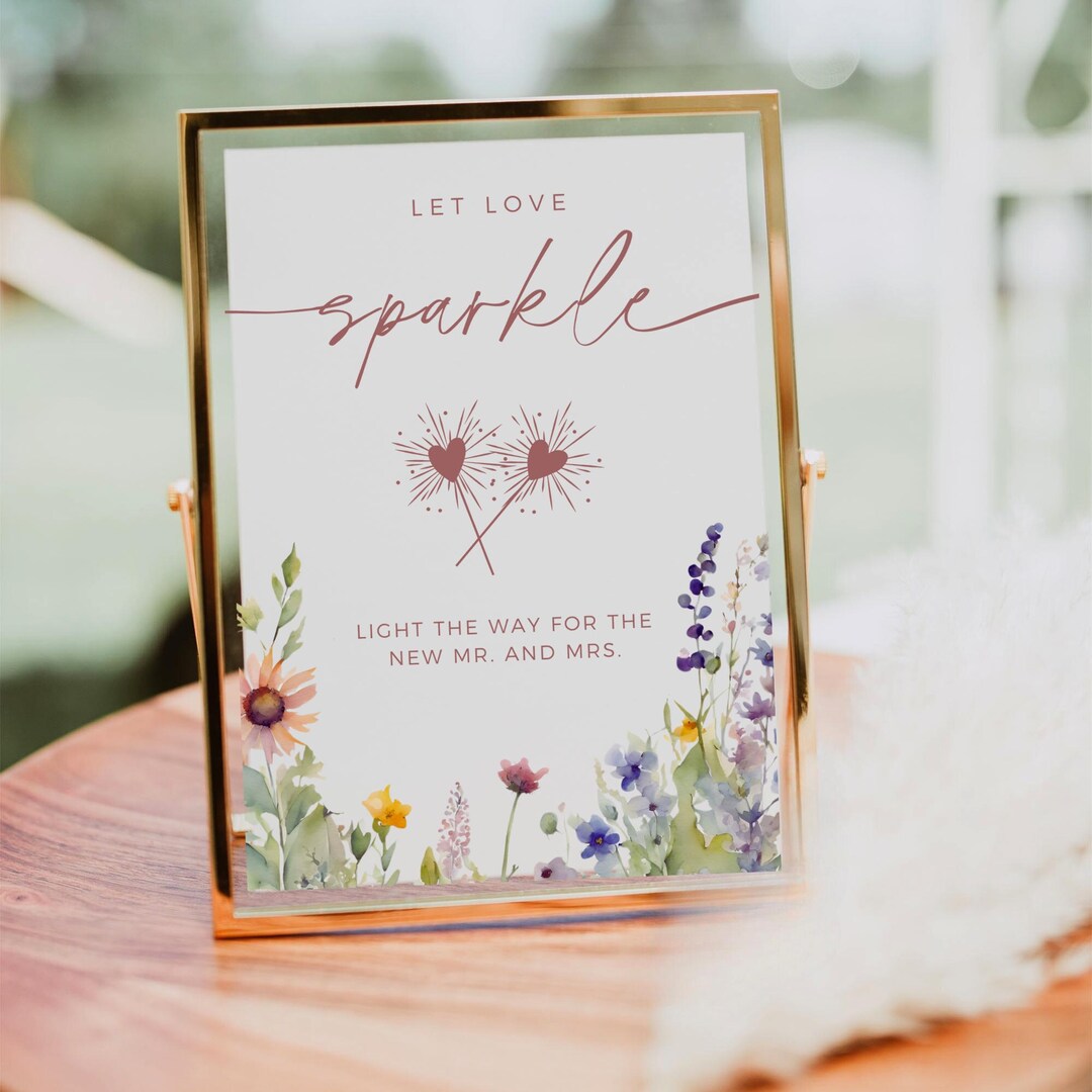 Boho Wildflower Sparkler Send off Sign Template, Let Love Sparkle ...