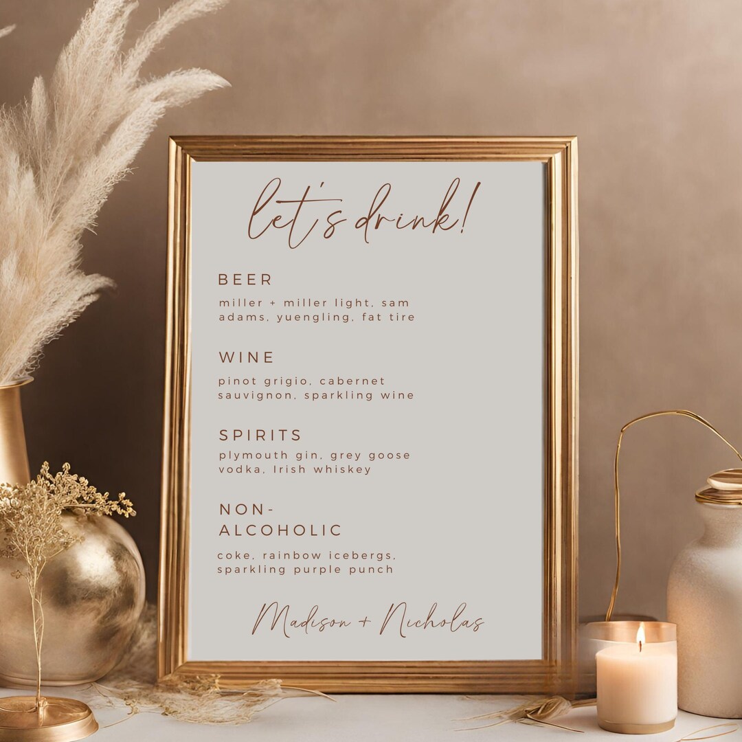 Bohemian Terracotta Wedding Drink Sign, Fall Earth Tone Bar Menu, Let's ...