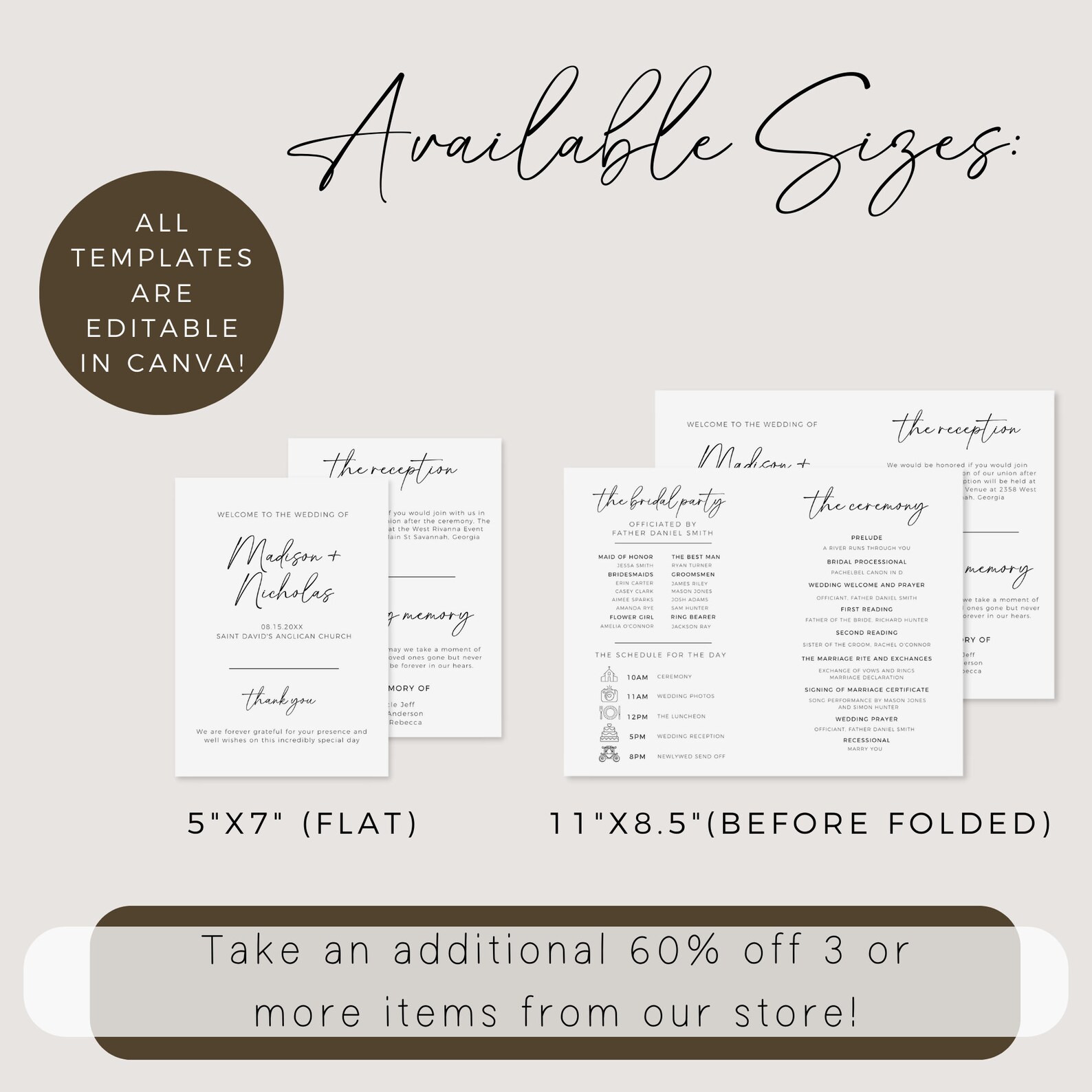 Folded and Flat Wedding Program, Editable Template, Wedding Program ...