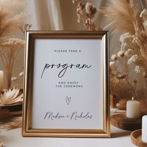 Minimalist Wedding Program Sign, Fully Editable Template, Boho Wedding ...