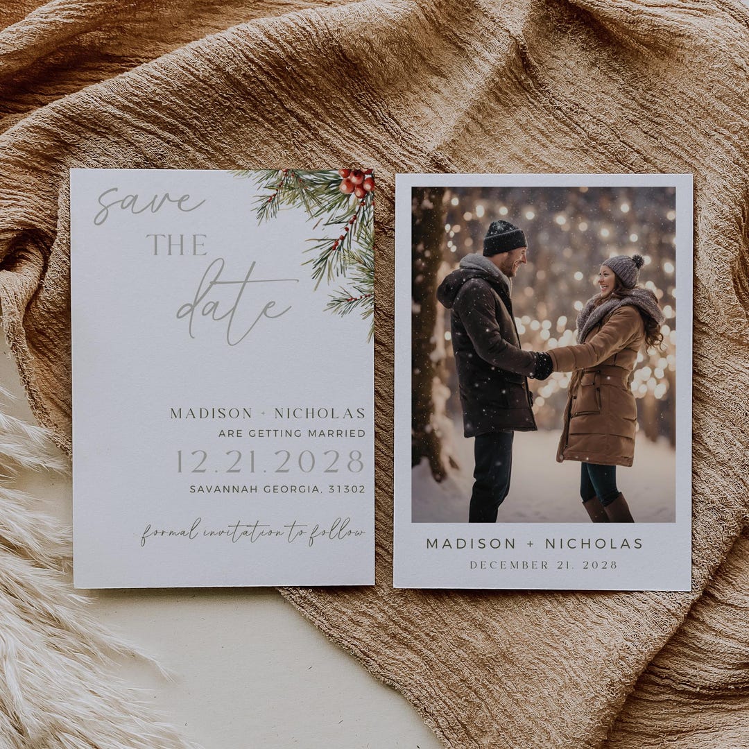 Christmas Save the Date Template, Printable Winter Wedding Stationery ...