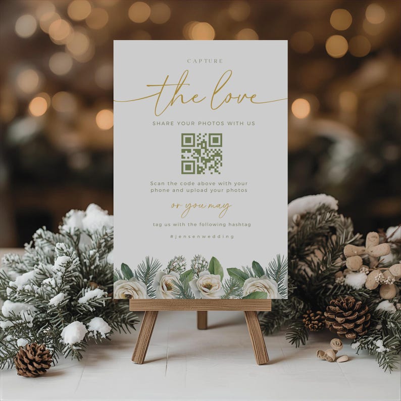 Winter Social Media Sign, Editable Template, Printable Wedding QR Code ...