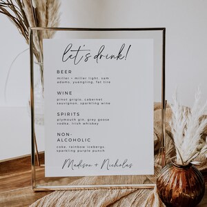 Wedding Drink Sign, Editable Template, Modern Minimalist, Wedding Bar ...